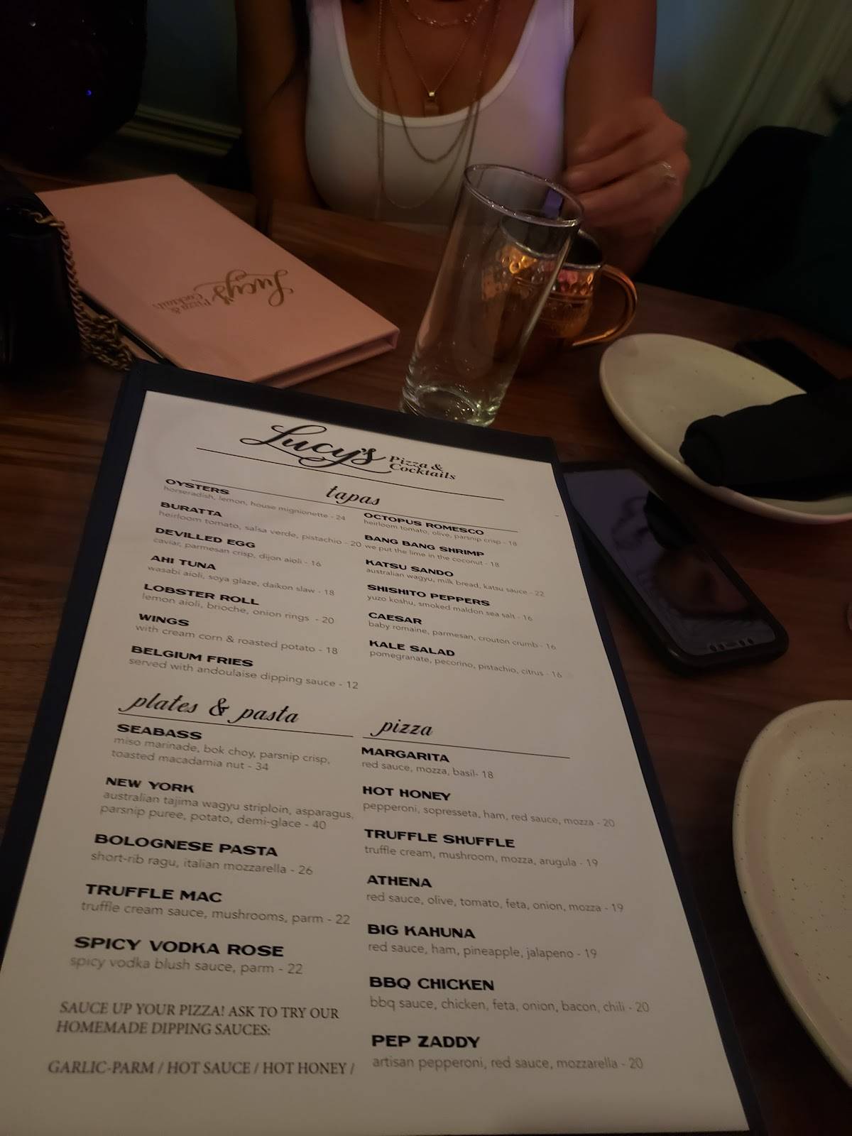 Menu at Lucy's Pizza & Cocktails restaurant, London
