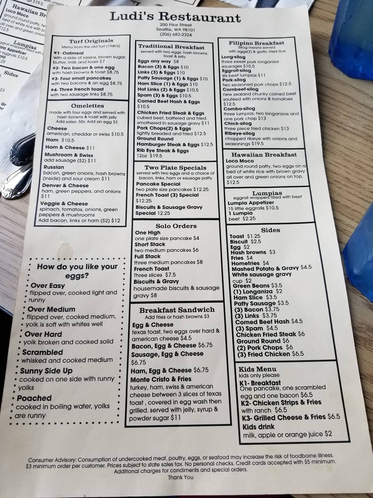 Menu at Ludi's restaurant, Seattle