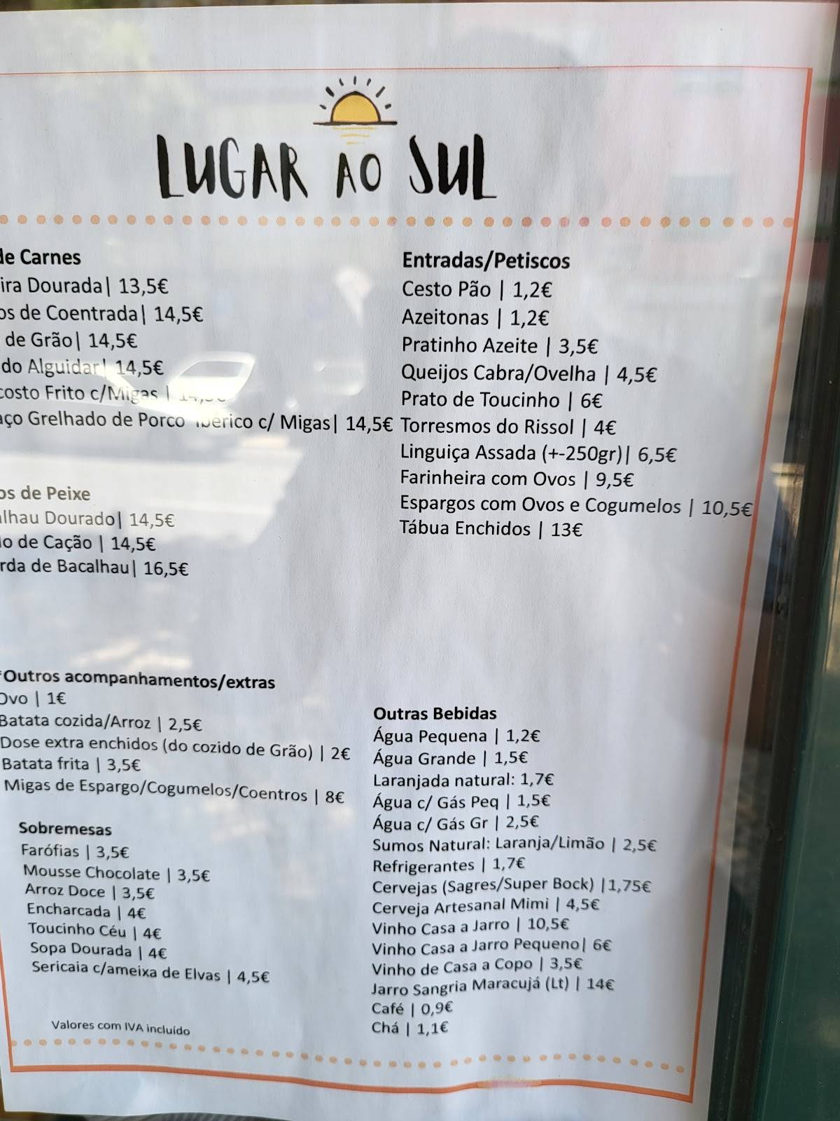 Menu em Lugar ao Sul restaurante, Amadora