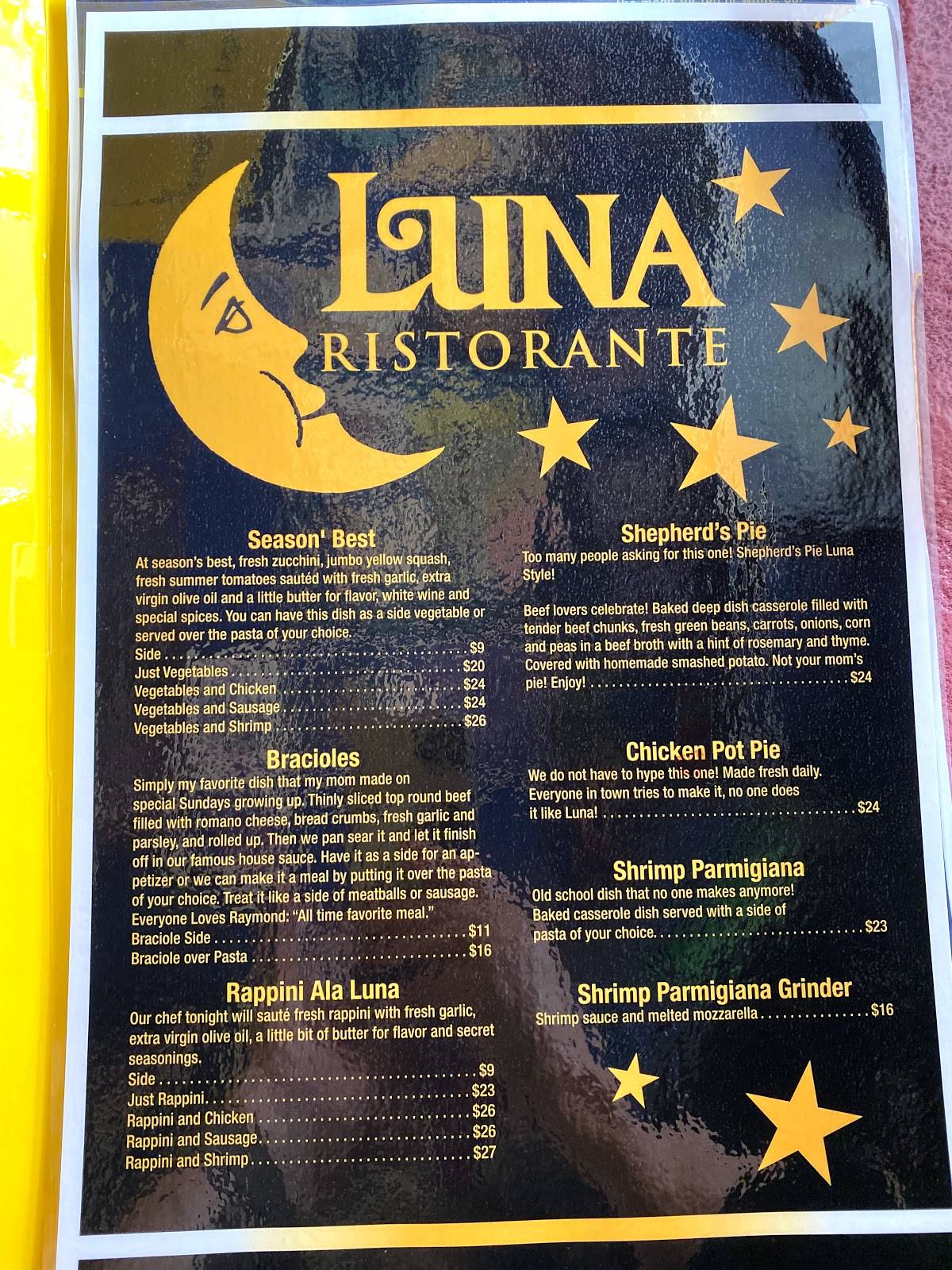 Menu at Luna Restaurant, Venice