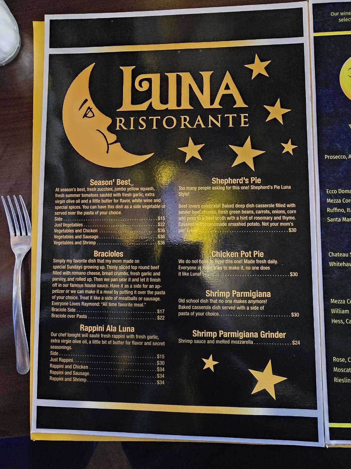 Menu at Luna Restaurant, Venice