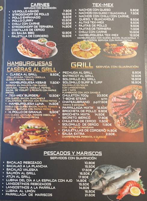 Menu at Luna restaurant, Tías, Av. de las Playas