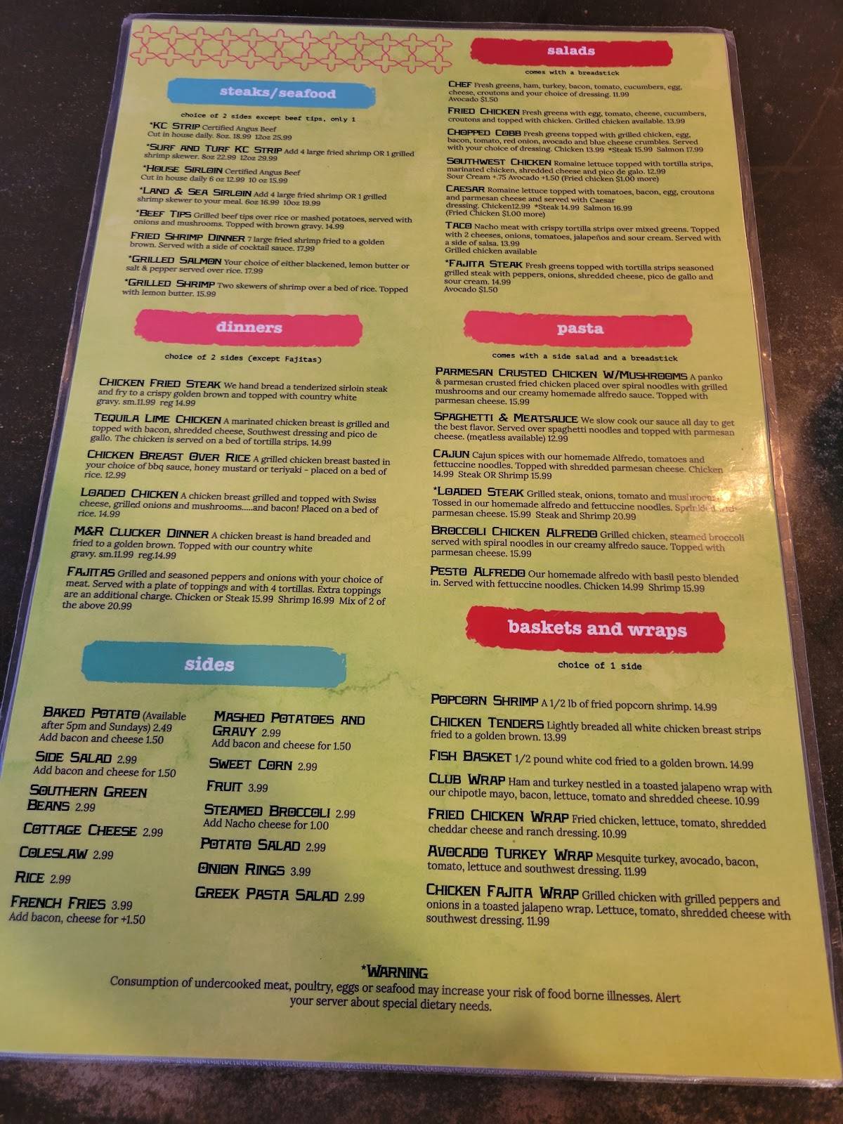 Menu at M & R Grill steakhouse, Abilene
