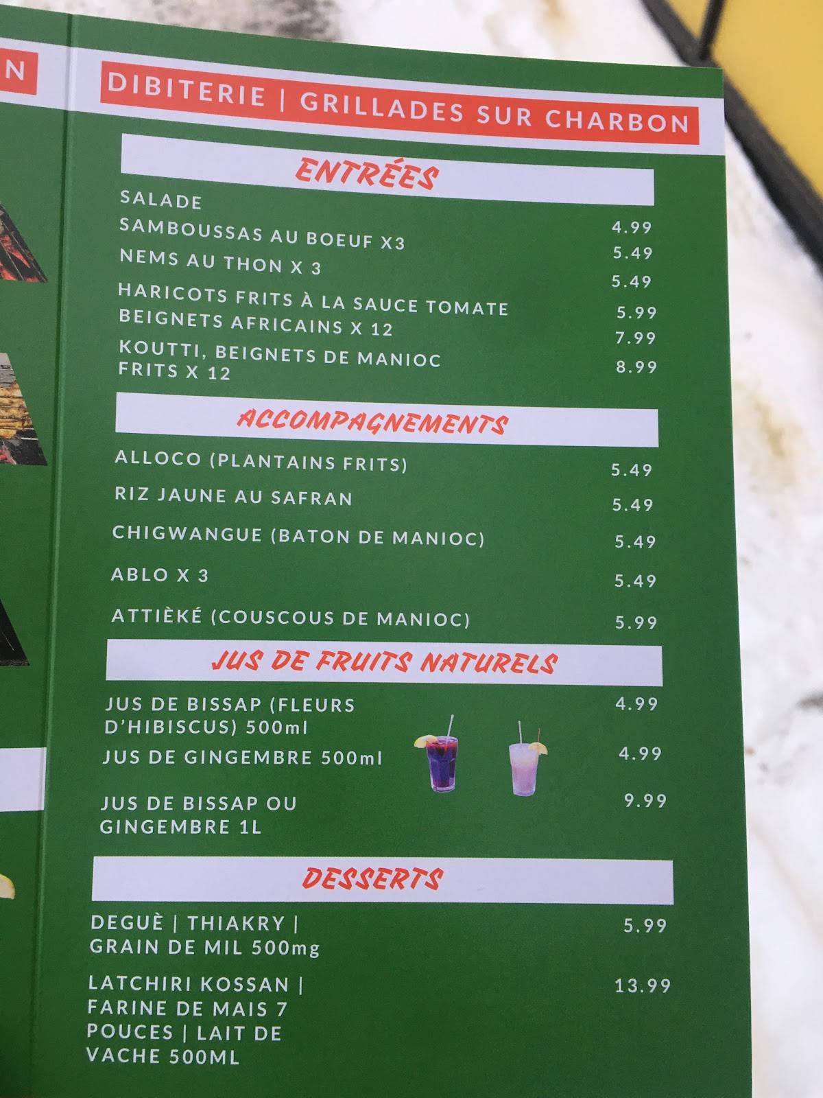 Menu au MARCHÉ LE BLED BBQ, Montréal