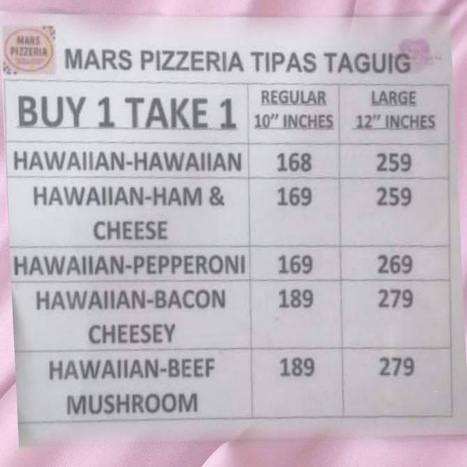 Menu at MARS PIZZERIA TIPAS TAGUIG, Antipolo