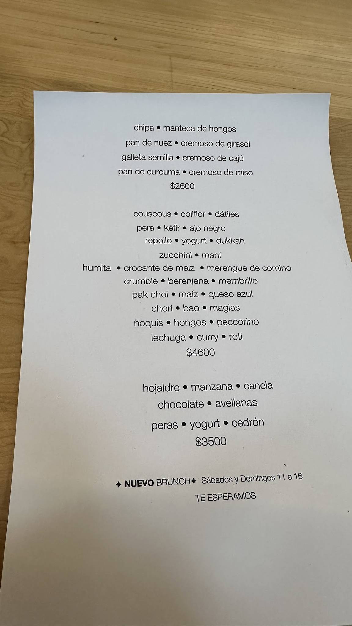 Menu at MARTi restaurant, Buenos Aires