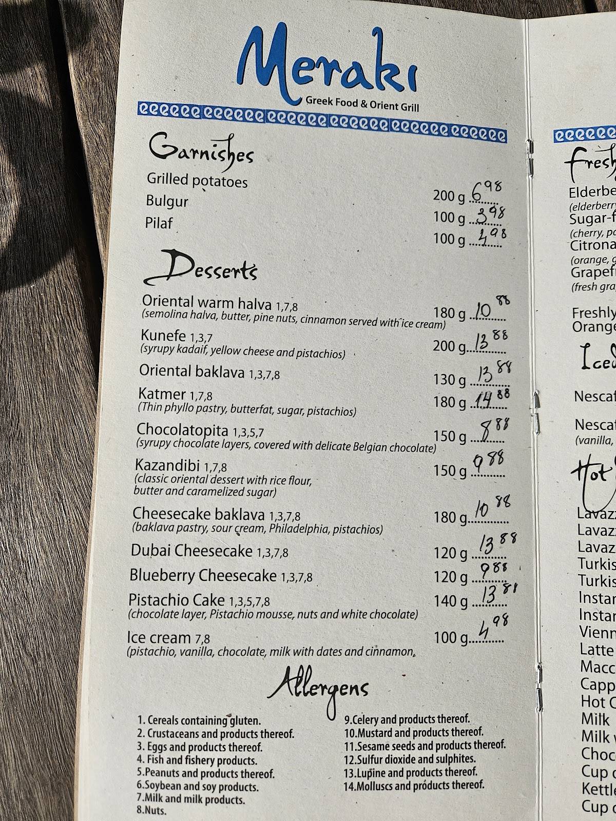 Menu at MERAKI restaurant, Varna, Port Varna