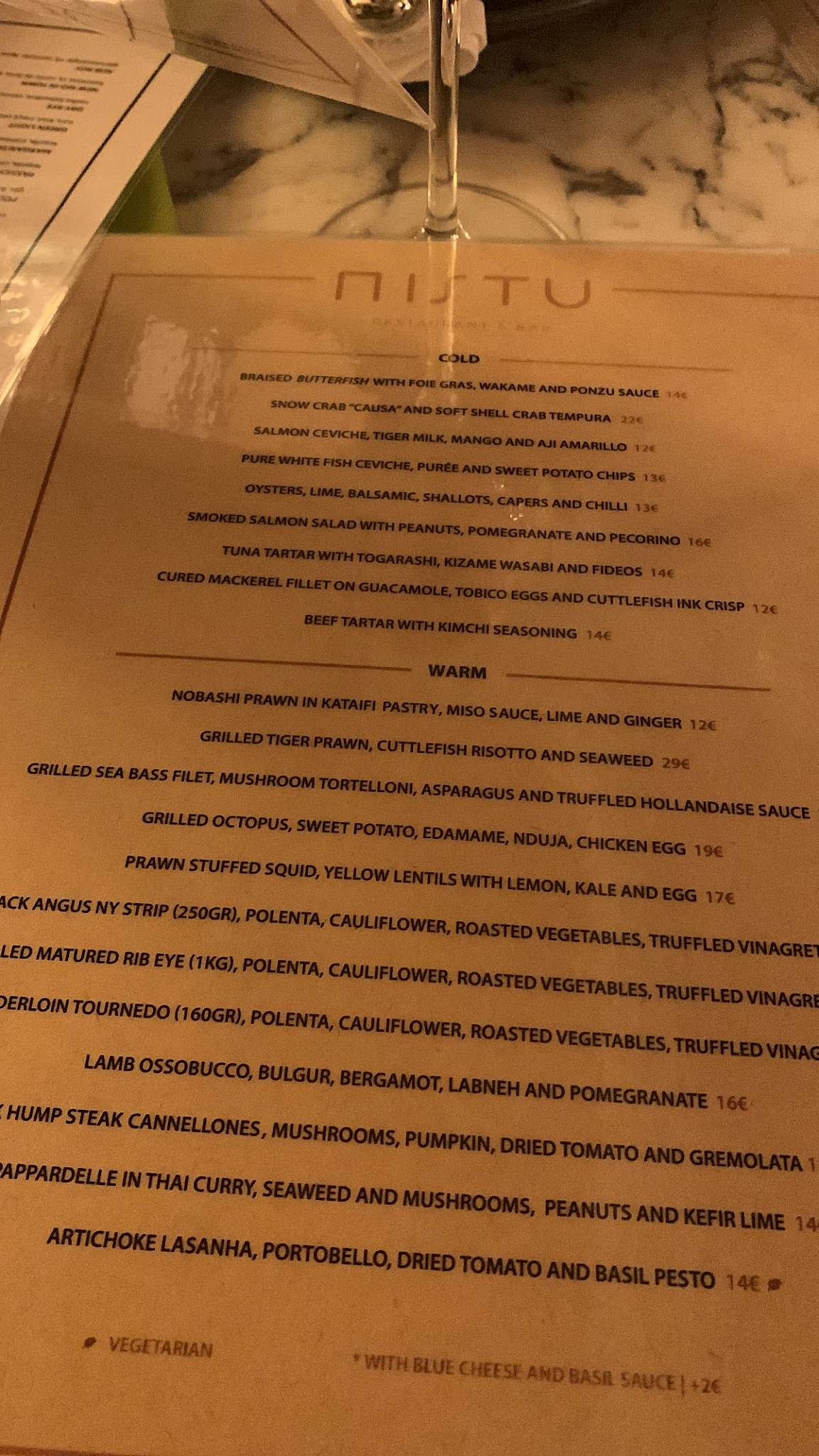 Menu at MISTU restaurant, Porto
