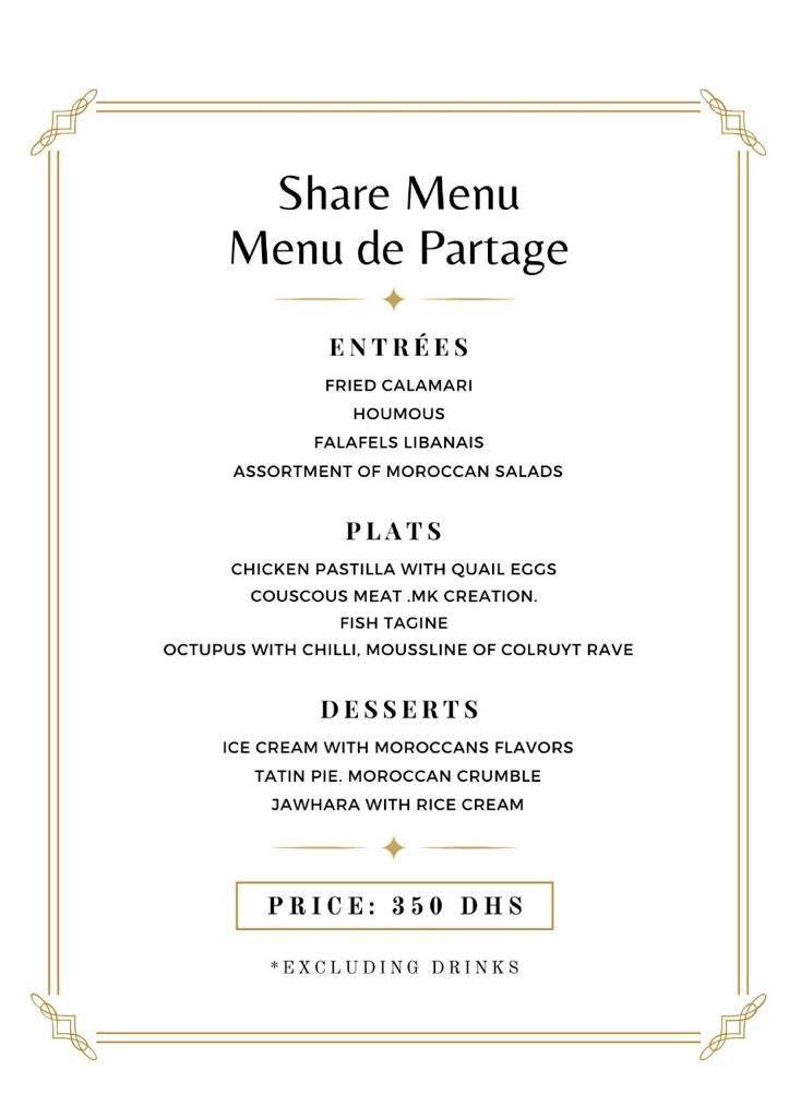 Carta del restaurante MK Rooftop Marrakech, Marrakech