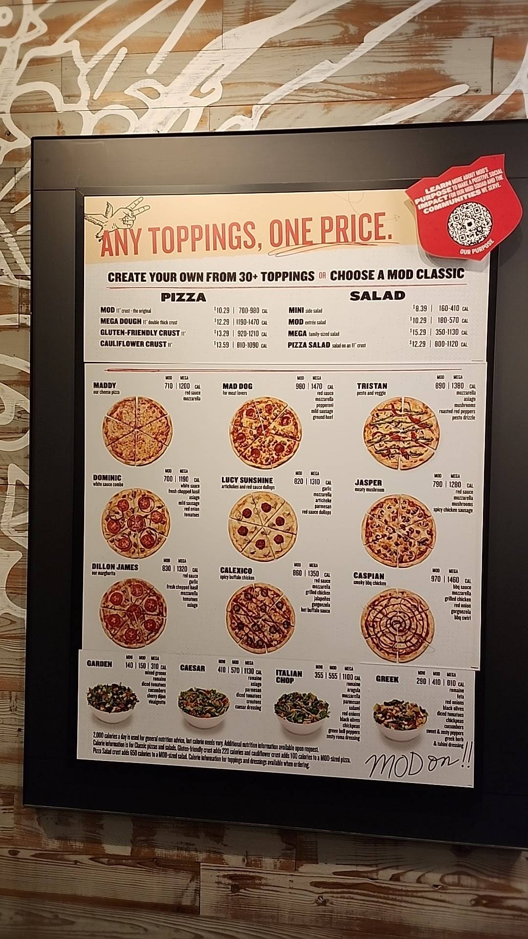 Menu at MOD Pizza pizzeria, McKinney, N Lake Forest Dr Ste 900