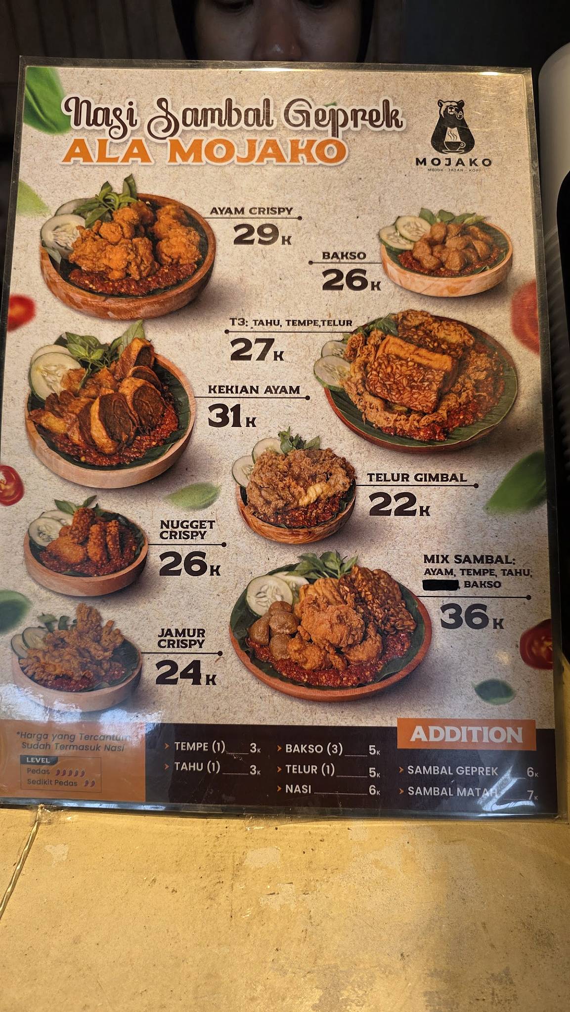 Menu at MOJAKO CAFE - MERR, Surabaya