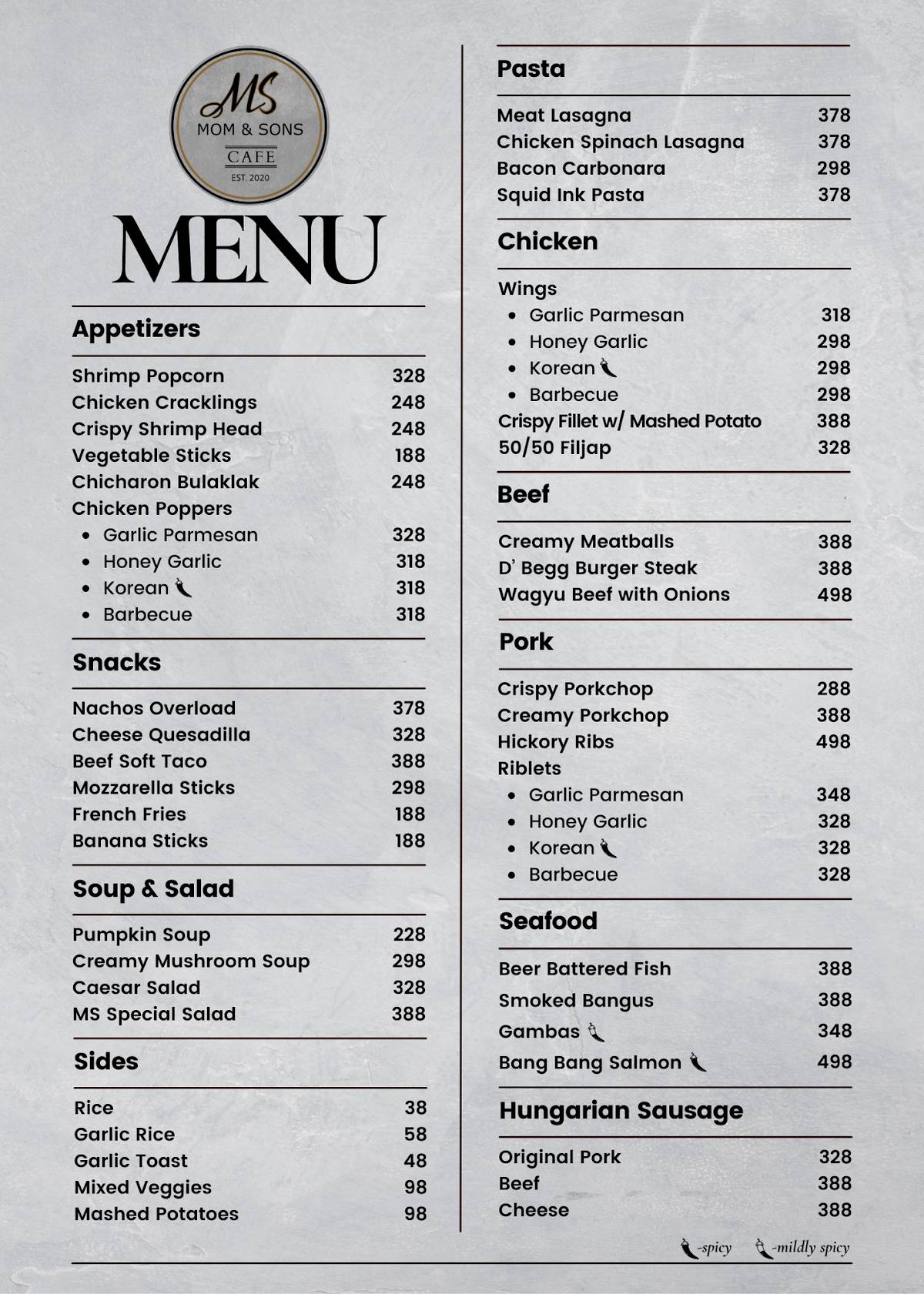 Menu at MS Cafe (Mom and Sons Cafe), Mandaue City