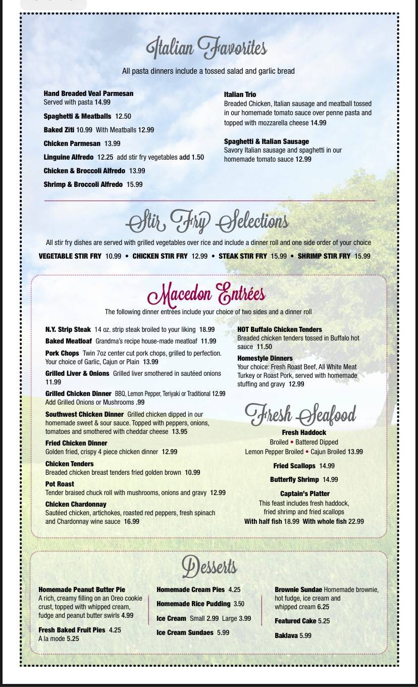 Menu at Macedon Hills Family Restaurant, Macedon