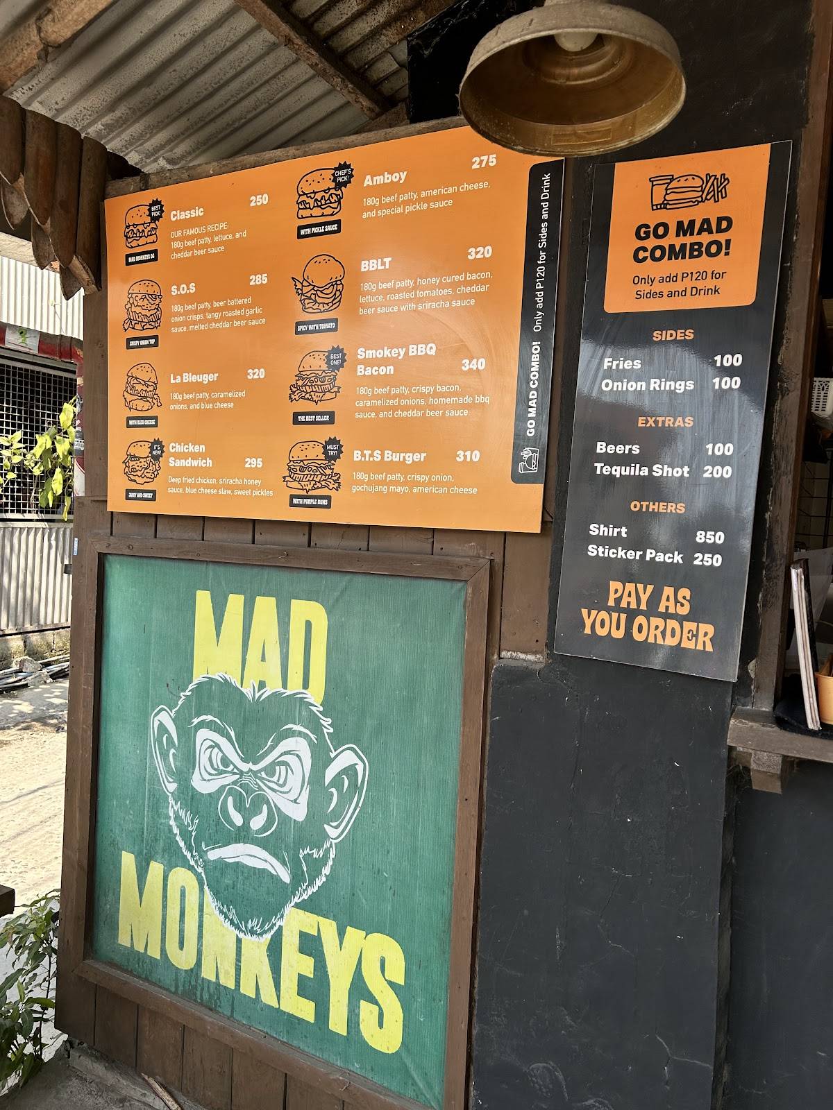 Menu at Mad Monkeys Burger Lab restaurant, San Juan, M84C+HG2