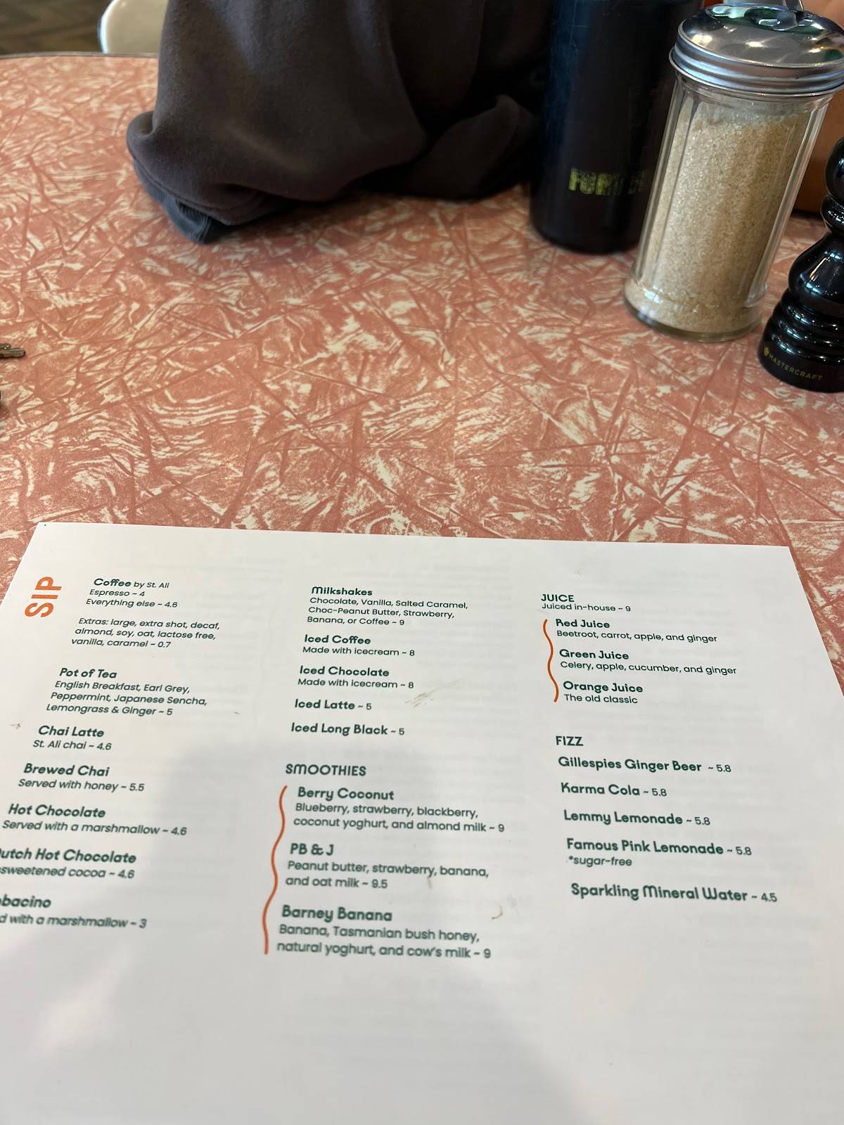 Menu at Madame Clarke’s cafe, Kingston