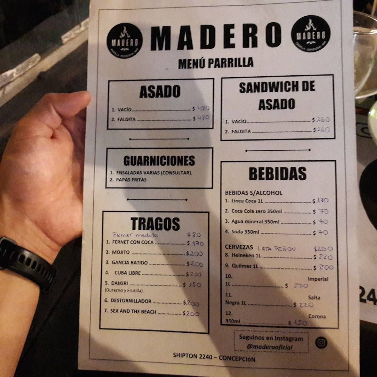 Menu at Madero pub & bar, Concepción, Shipton 2201-2299
