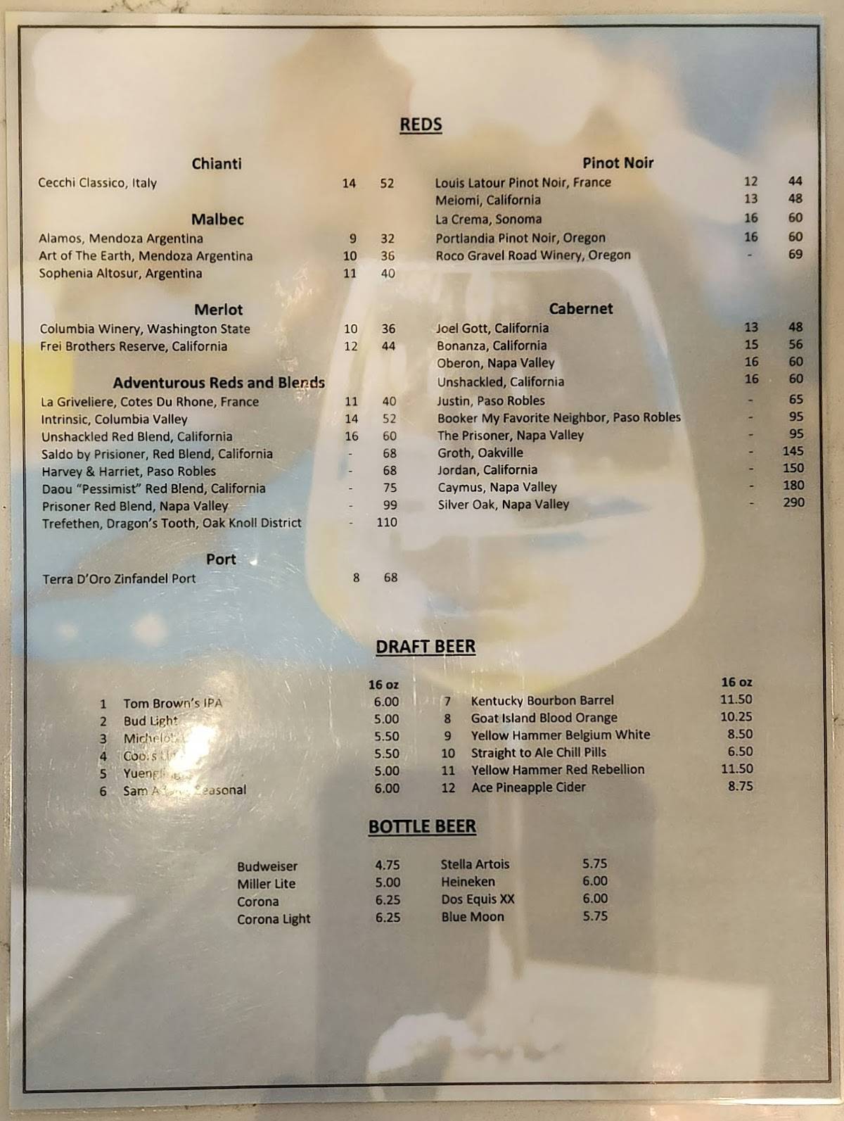Menu at Tom Brown's Restaurant, Madison