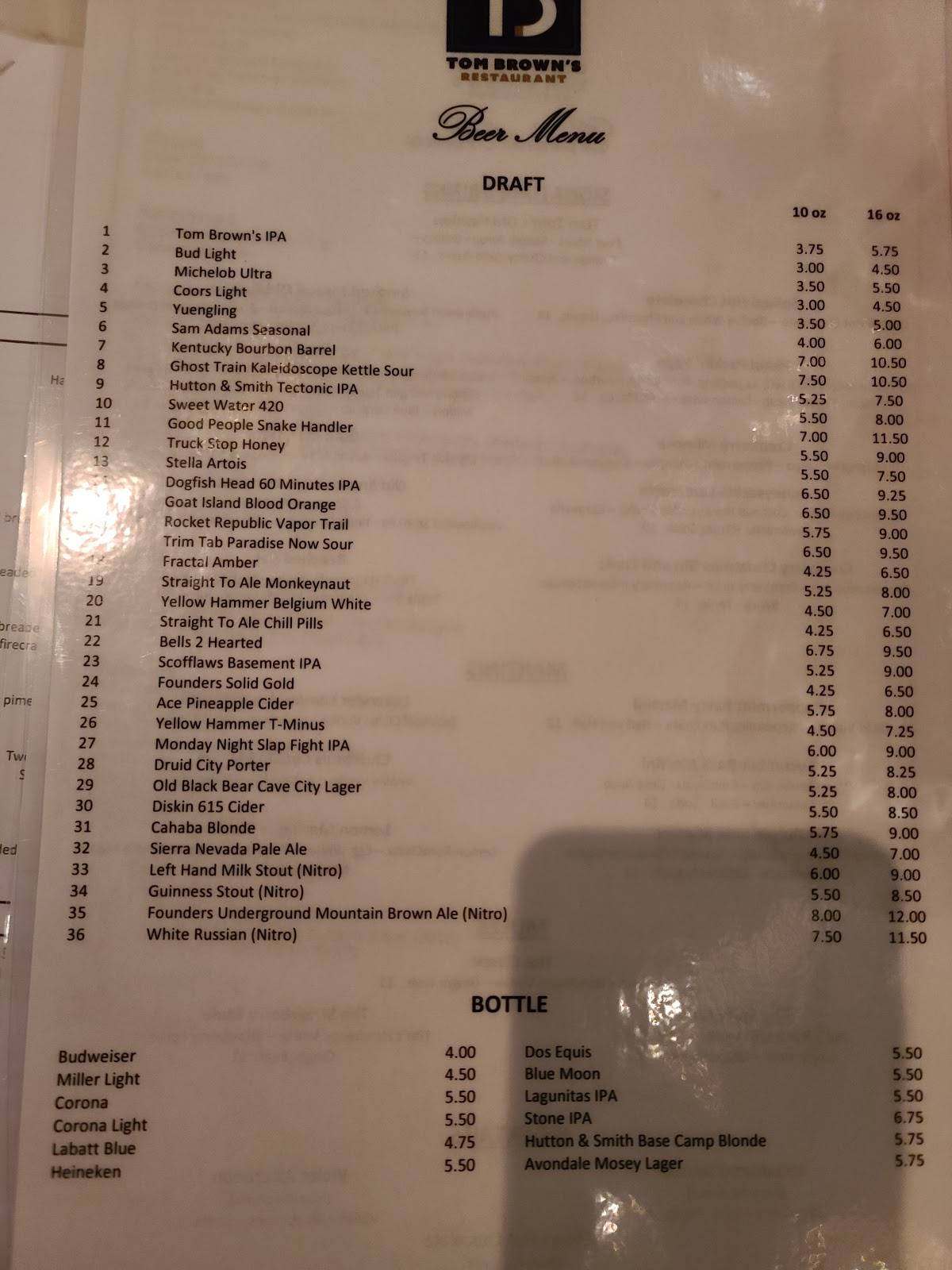 Menu at Tom Brown's Restaurant - Madison, Madison