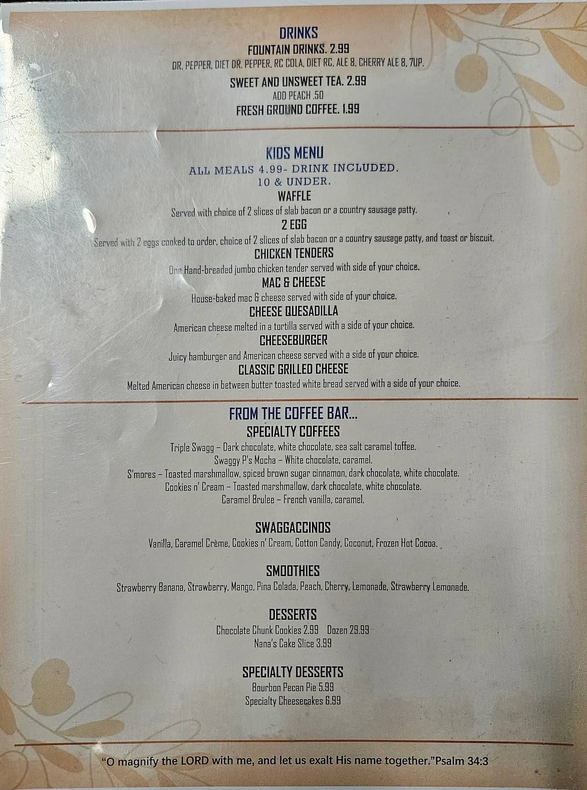 Menu at Swaggy P's Kitchen and Coffee Bar, Madisonville