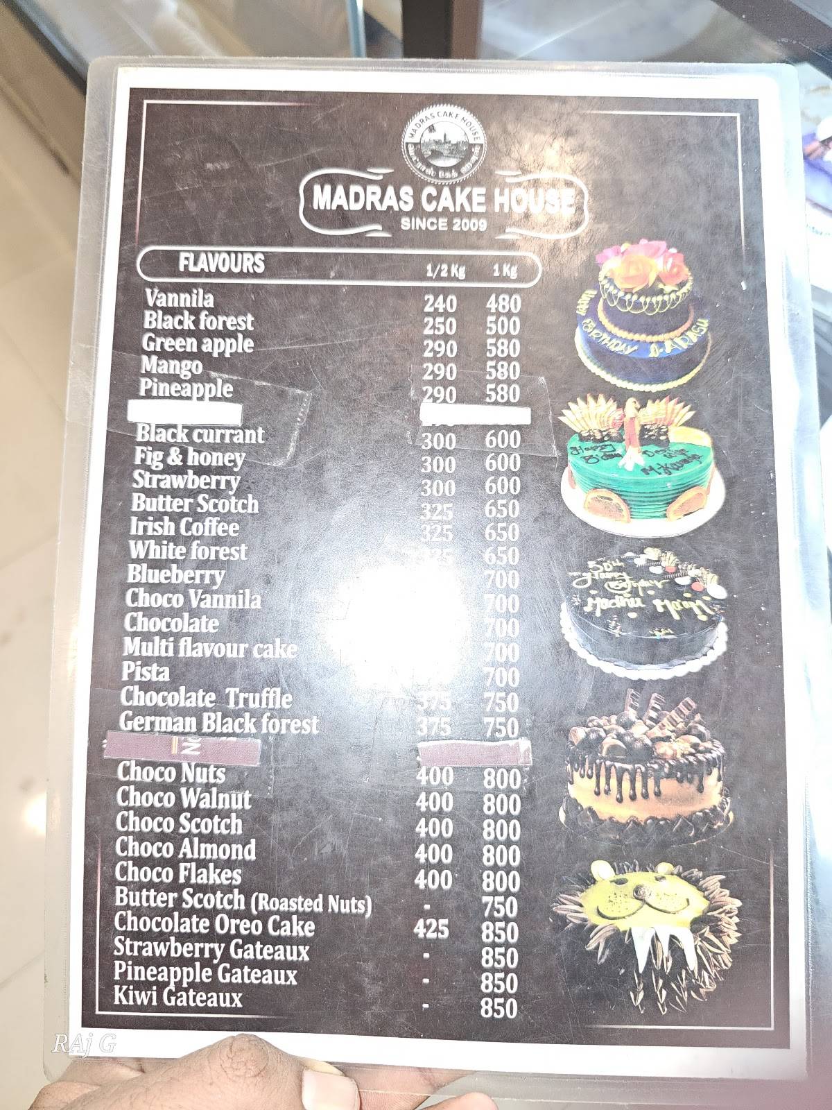 Menu at Madras Cake House, Chennai
