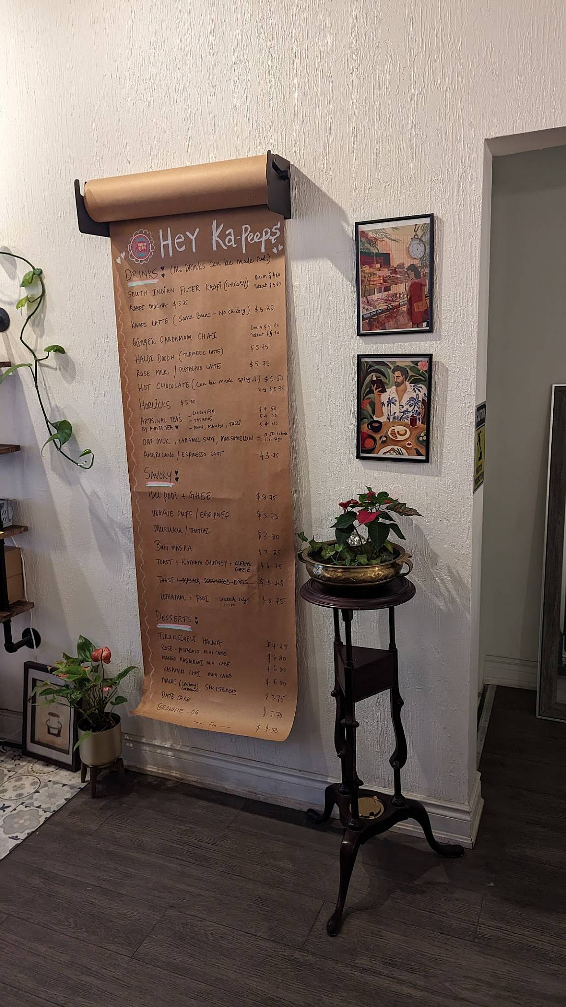 Menu au Madras Kaapi café, Toronto
