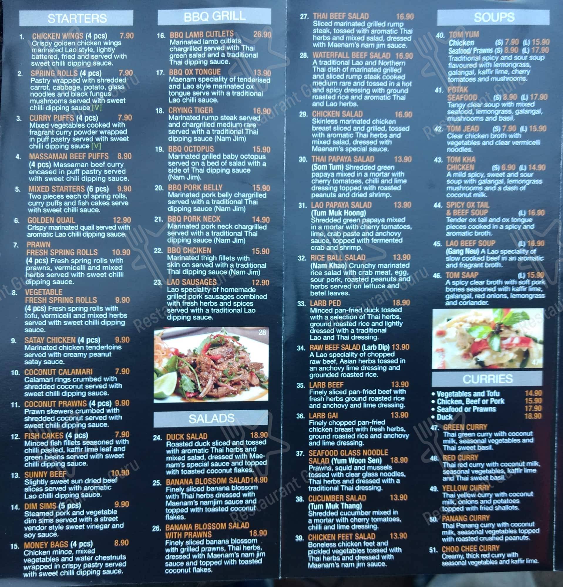 Menu at Maenam Lao & Thai Strathfield restaurant, Strathfield