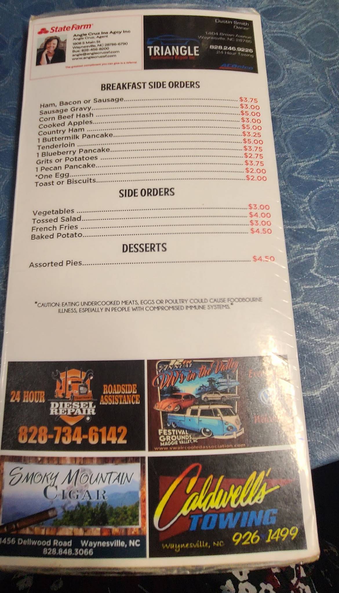 Menu at Country Vittles Family Style Restaurant, Maggie Valley