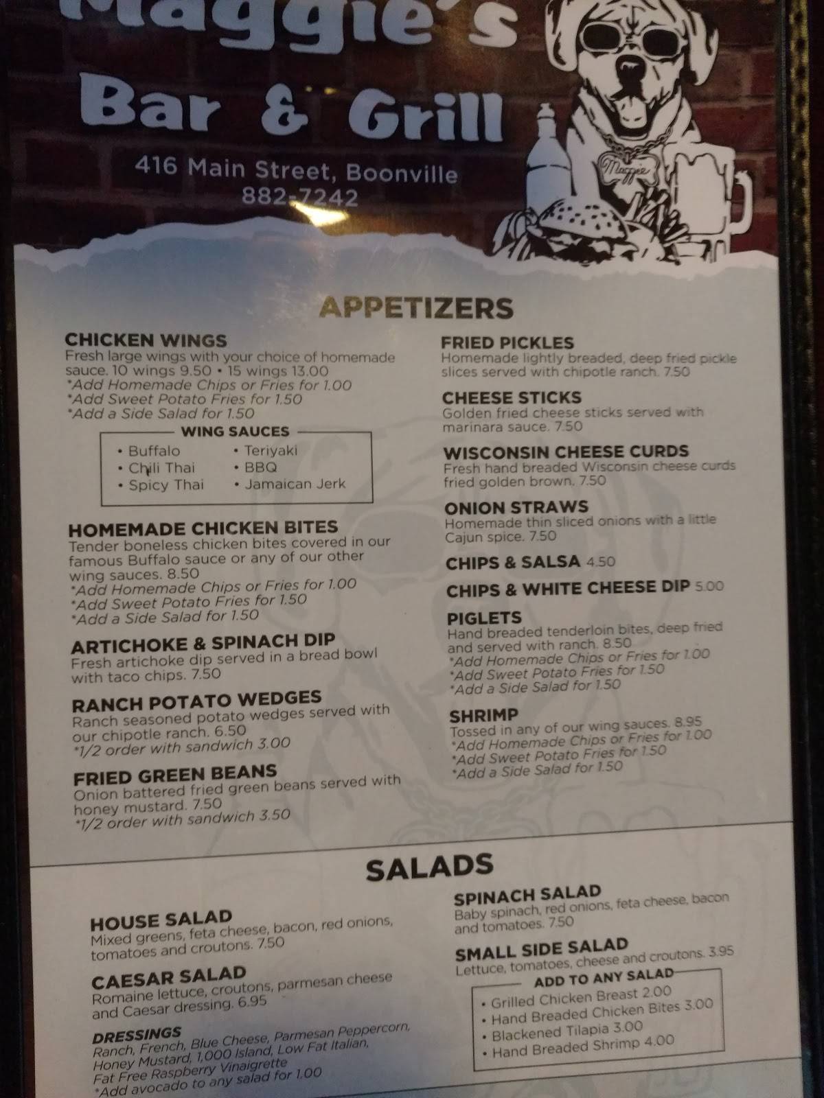 Menu at Maggie's Bar and Grill, Boonville