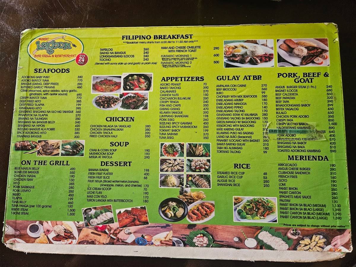 Menu at Magic Lagoon Bar, Subic Bay Freeport Zone, Bldg. 716