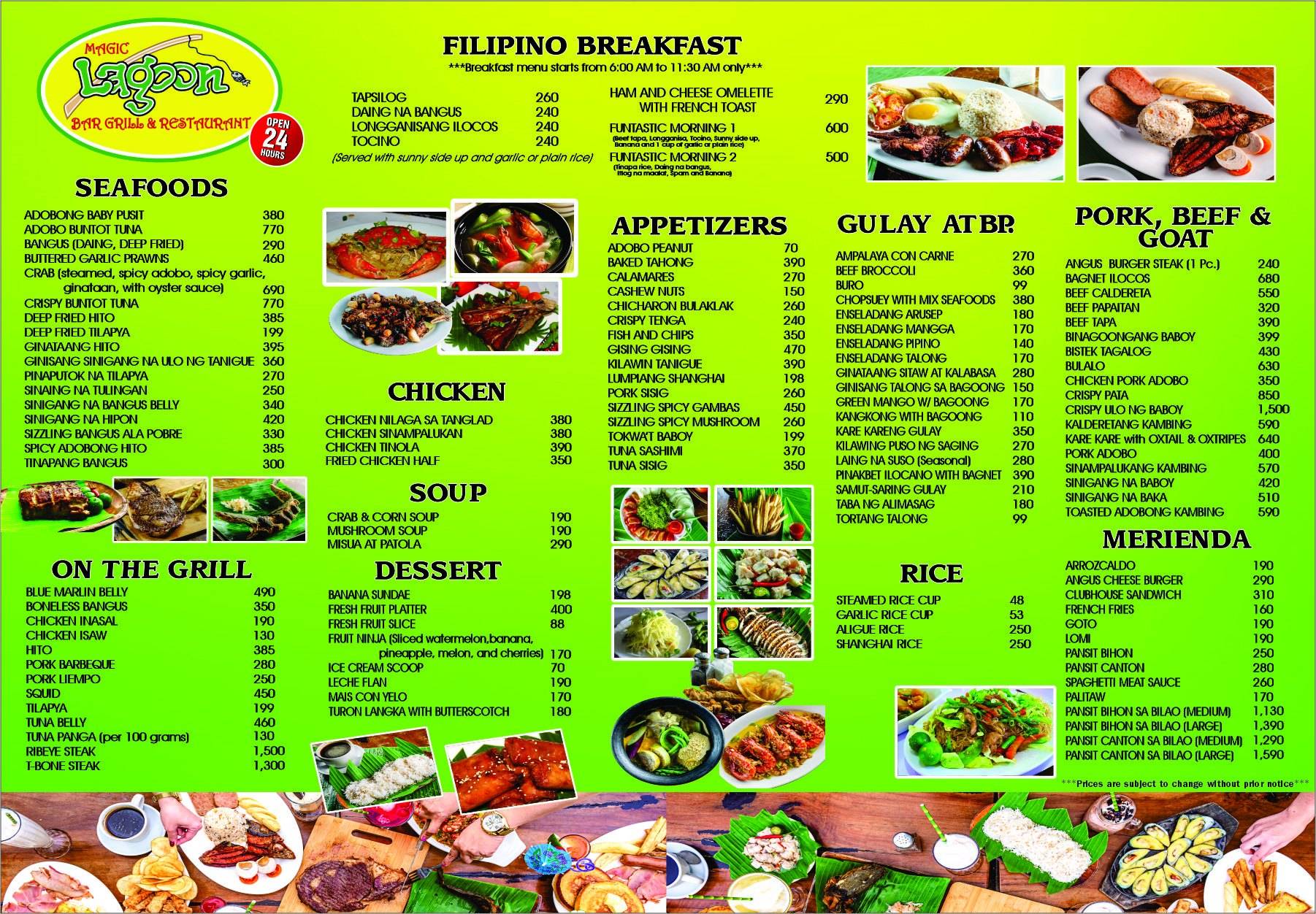 Menu at Magic Lagoon Bar, Subic Bay Freeport Zone, Bldg. 716