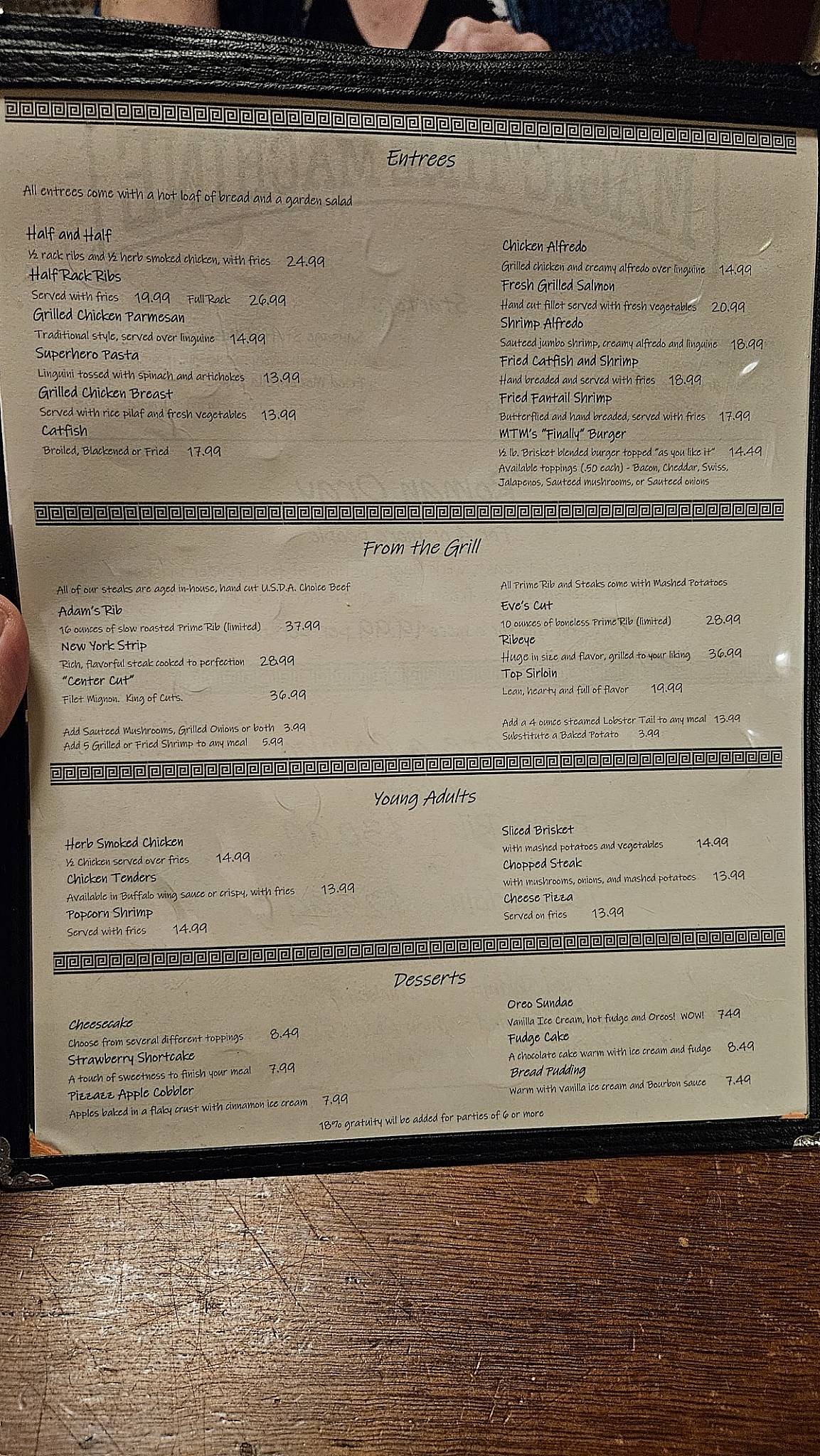 Carta del pub y bar Magic Time Machine, San Antonio
