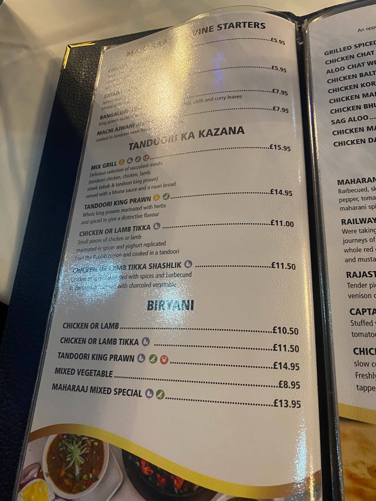 Menu at Maharaaj restaurant, Metheringham