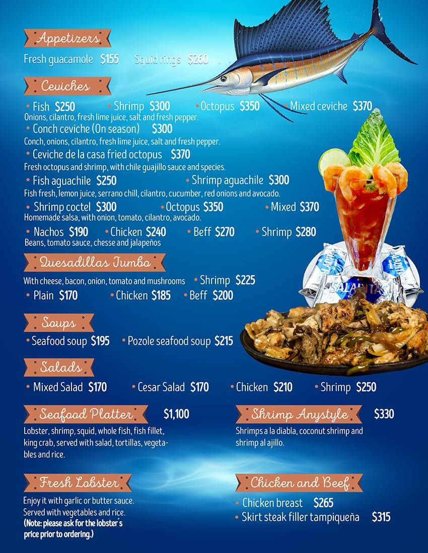Menu at Mahi Mahi restaurant, San Miguel de Cozumel, Calle Dr Adolfo ...