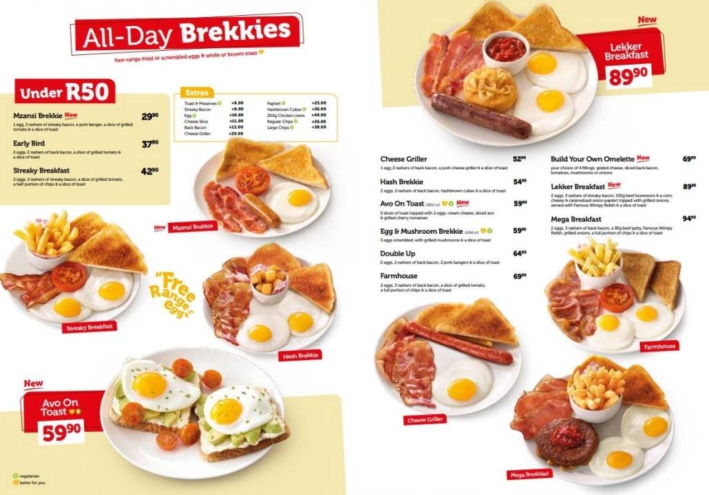 Menu at Wimpy restaurant, Mahikeng, Shop 4