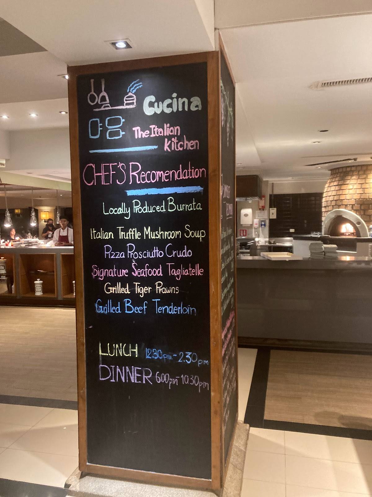 Menu at Cucina at JW Marriott Phuket restaurant, Mai Khao