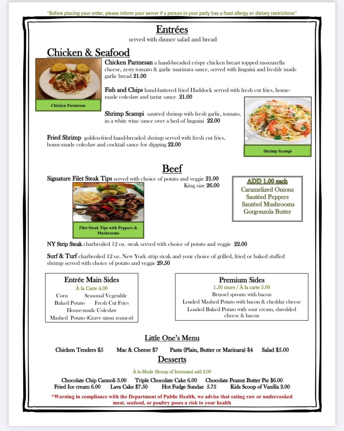 Menu at Main Street Bar & Grille, Greenfield