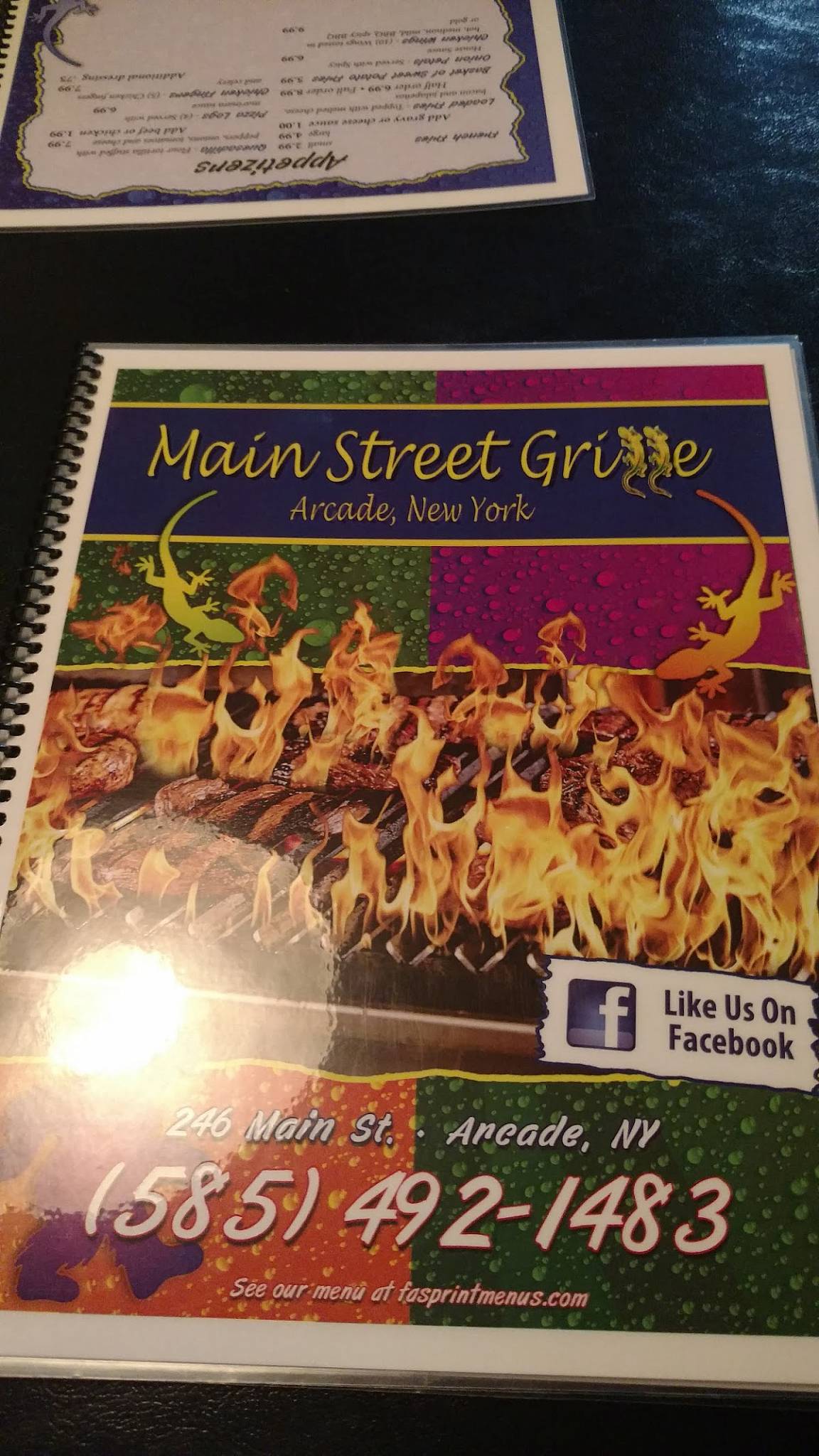 Menu at Main Street Grille restaurant, Arcade