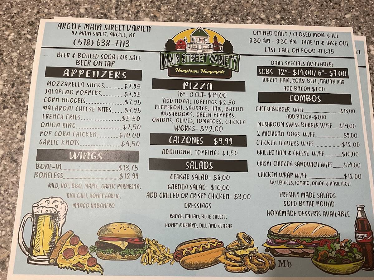 Menu at Main Street variety pub & bar, Argyle
