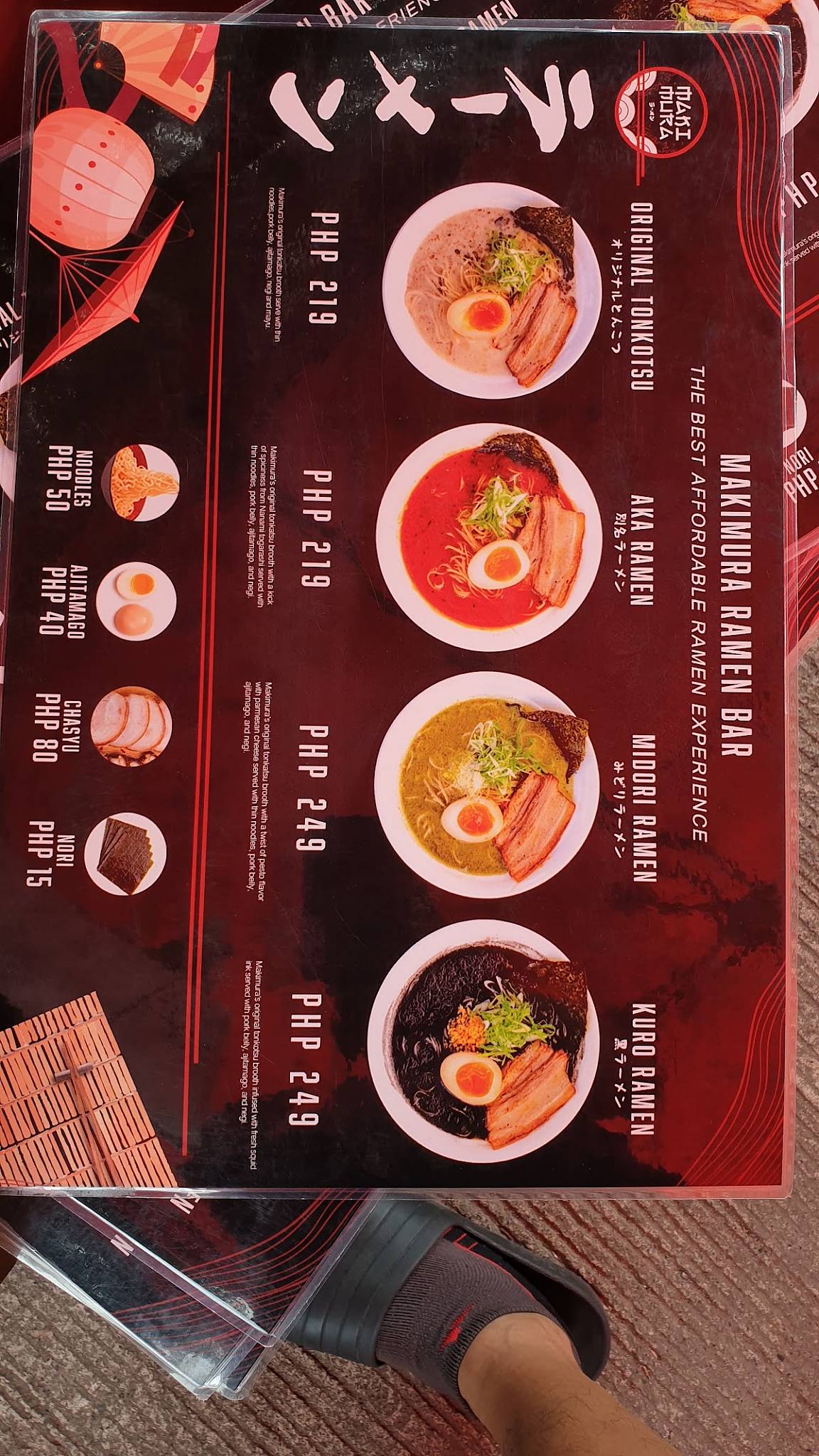 Menu at Makimura Ramen Bar, Angeles, Tinio Building