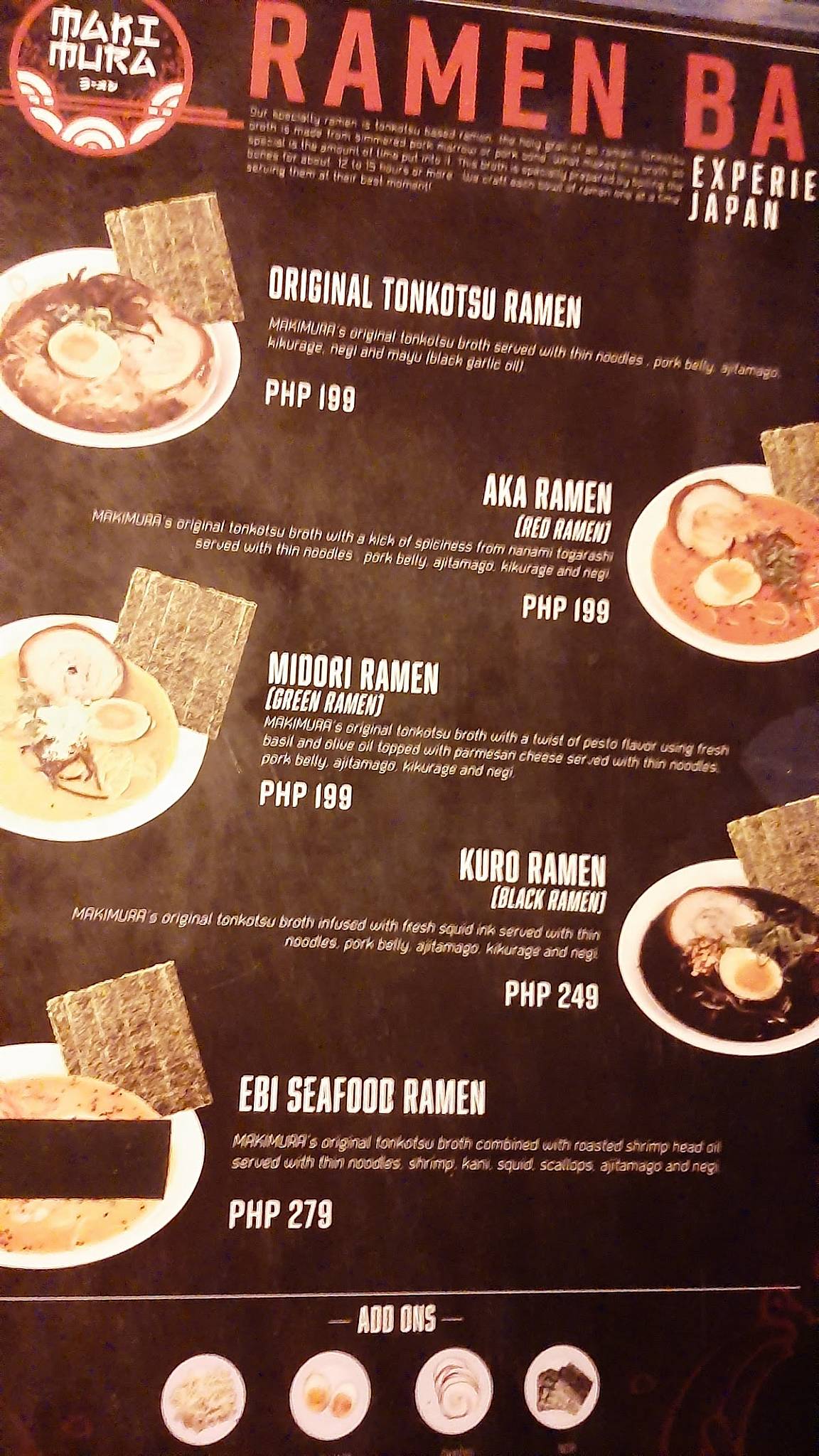 Menu At Makimura Ramen Bar Angeles Tinio Building