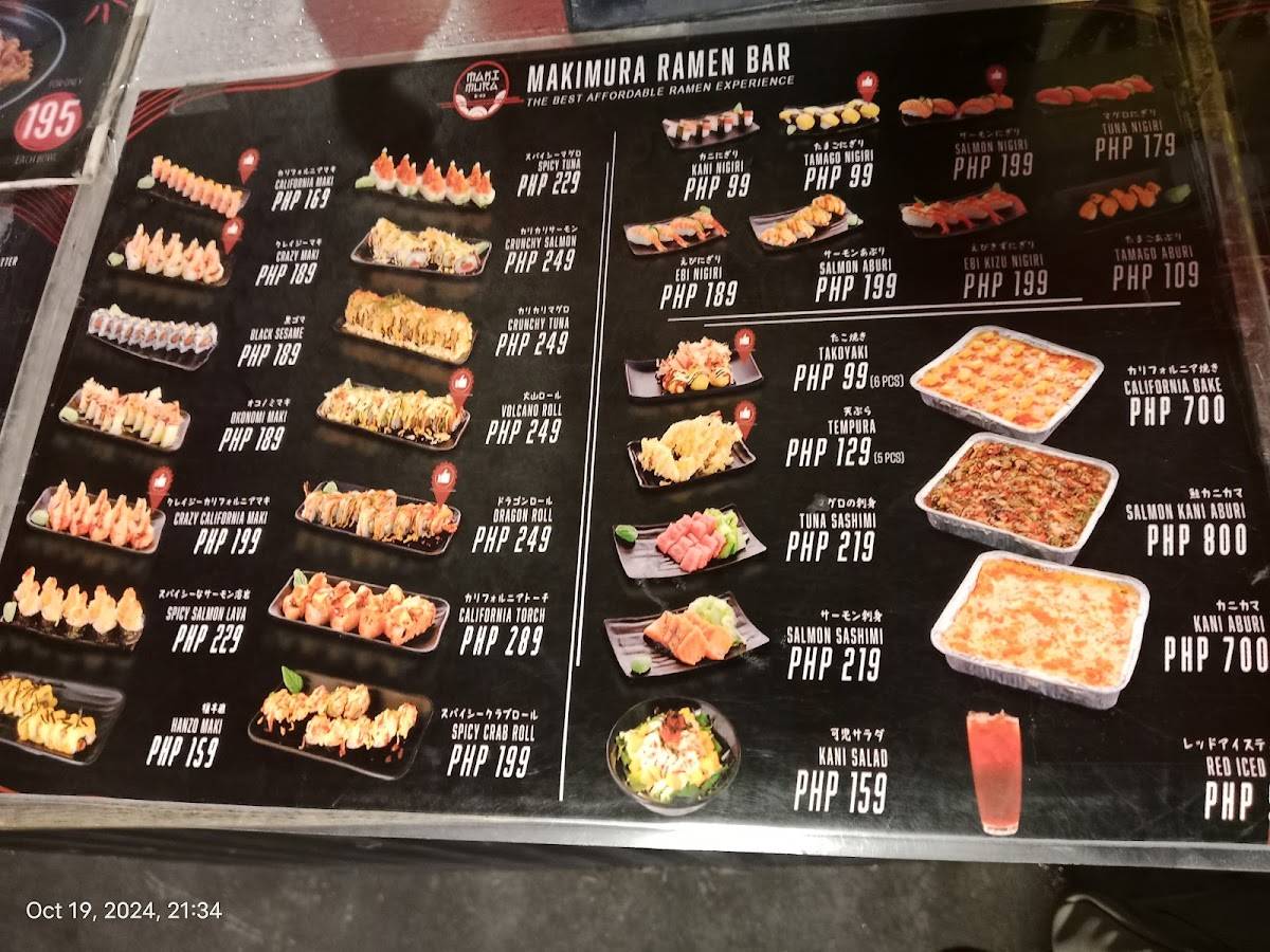 Menu at Makimura Ramen Bar, Angeles, Tinio Building