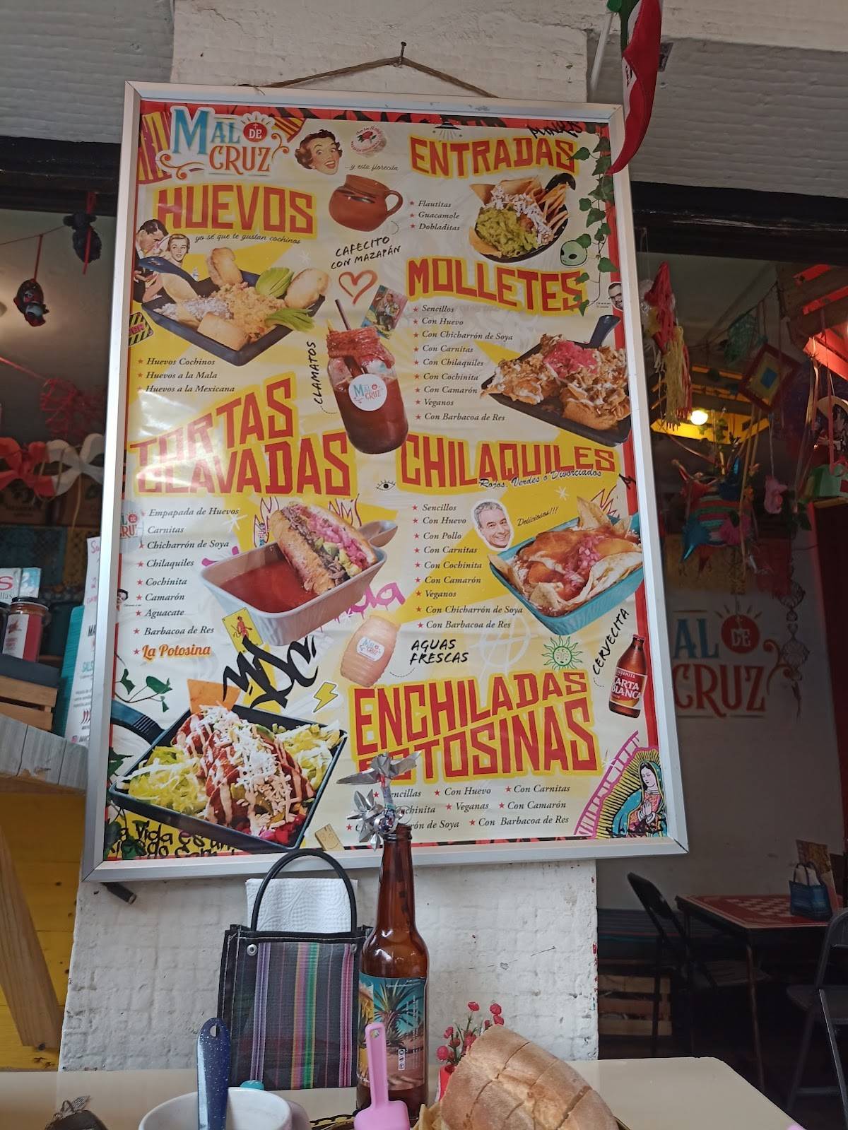 Menu at Mal de Cruz restaurant, Mexico City