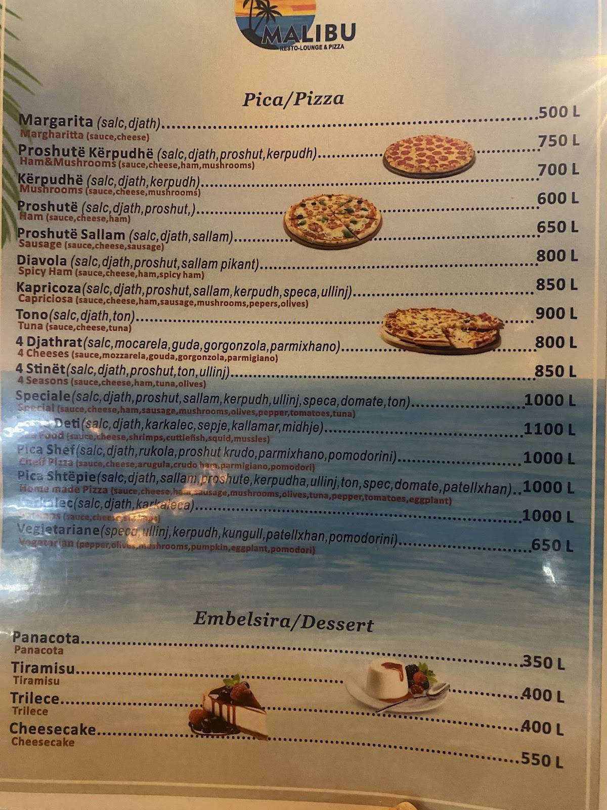 Menu at Malibu Resto Lounge & Pizza restaurant, Ksamil