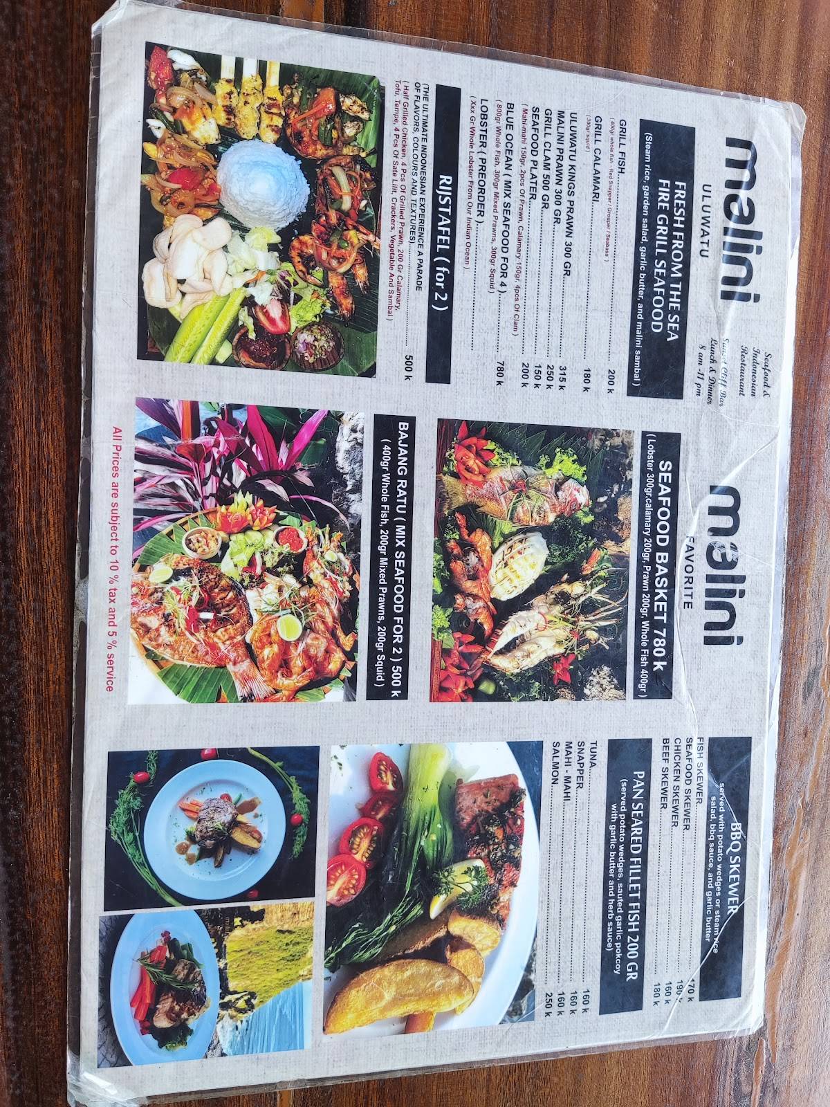 Menu at Malini Uluwatu - SEAFOOD & SUNSET restaurant, Jimbaran