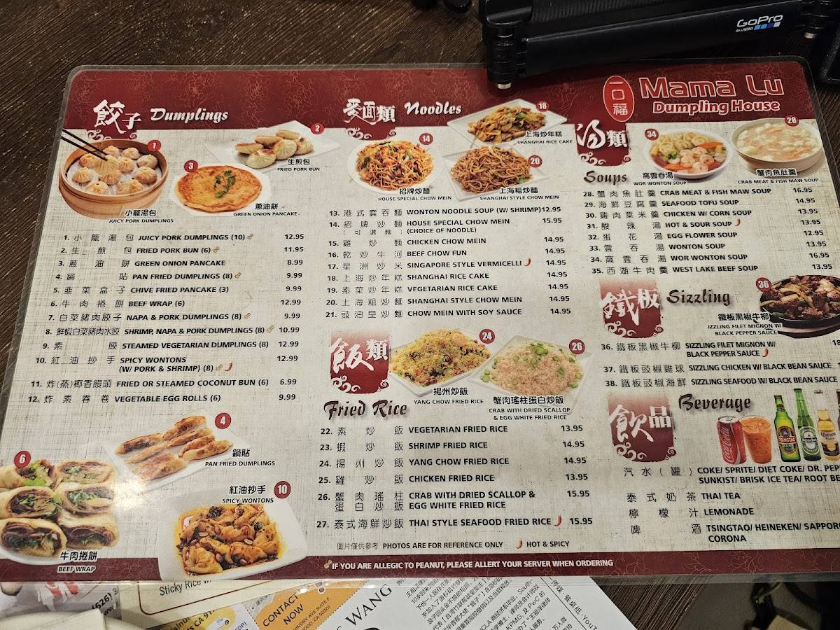 Menu at Mama Lu's Dumpling House restaurant, Los Angeles