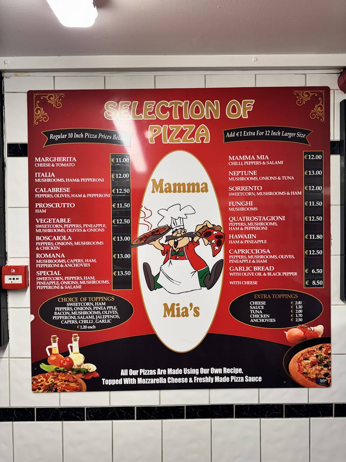 Menu at Mamma Mia Take Away pizzeria, Newmarket on Fergus