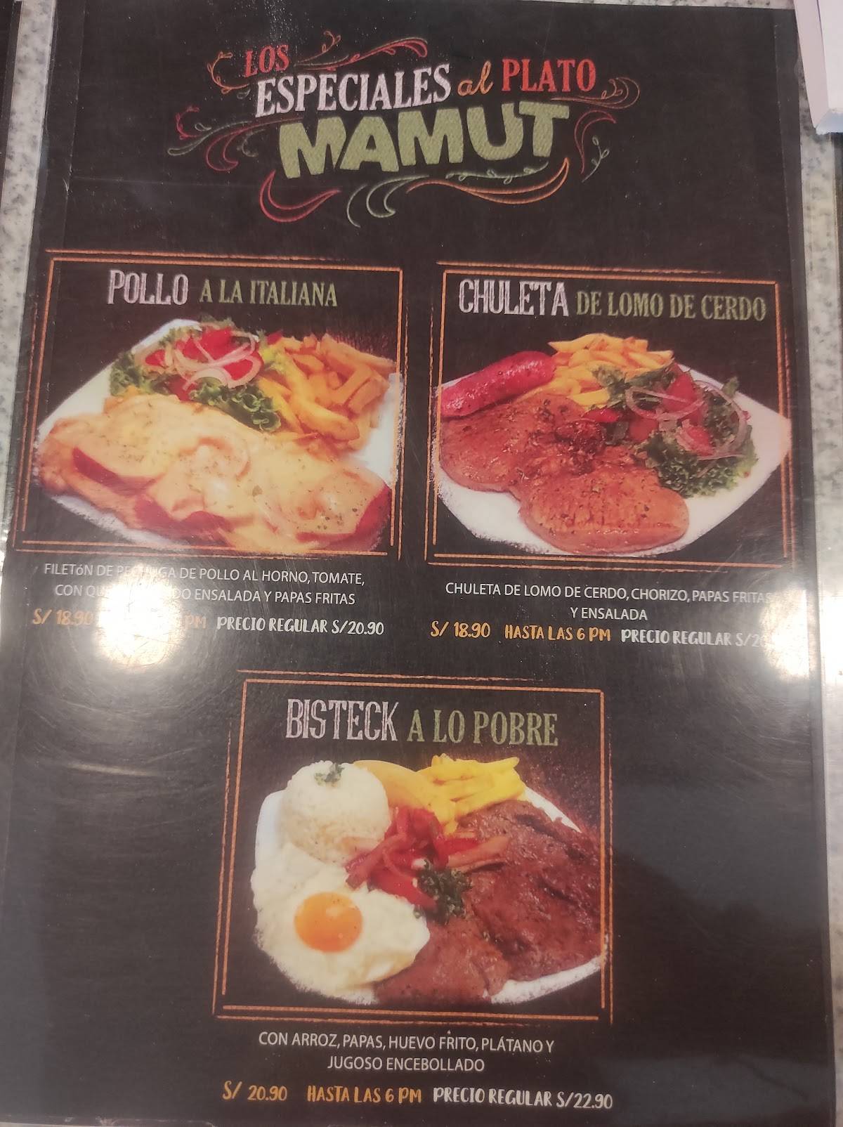 Carta del restaurante Mamut Cayma, Cayma
