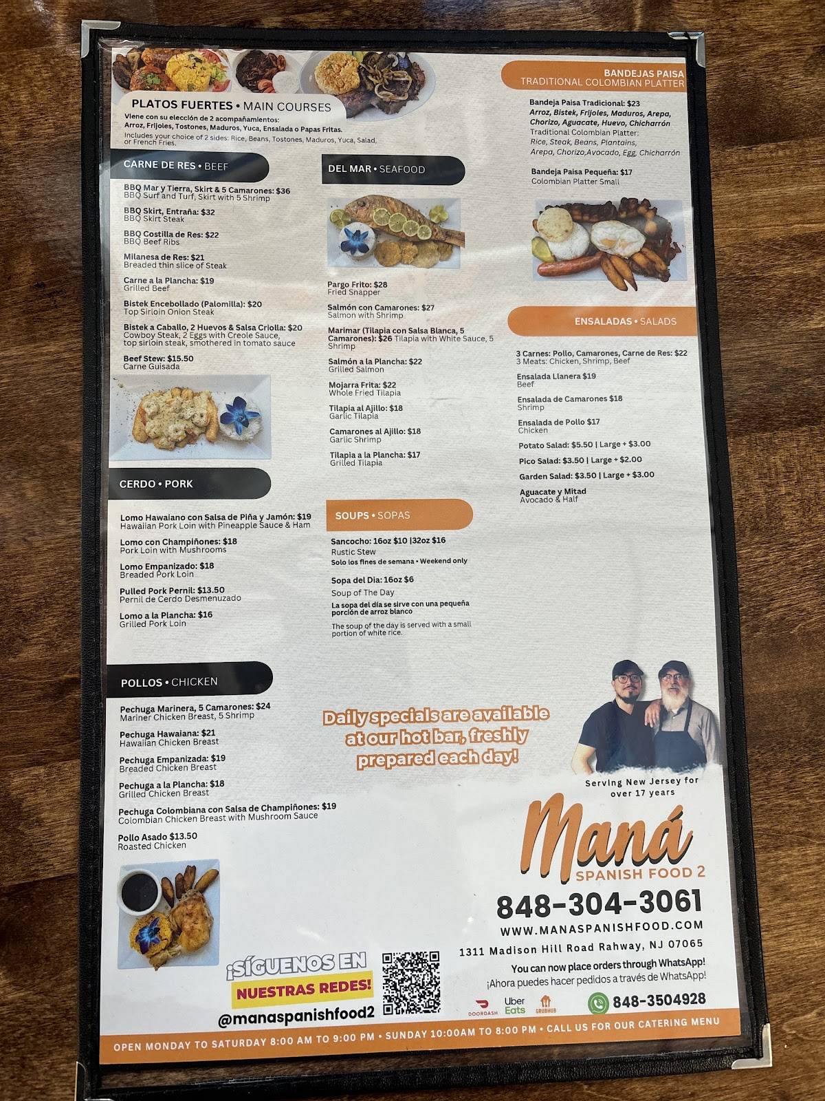 Menu at Mana Spanish Food 2 restaurant, Rahway