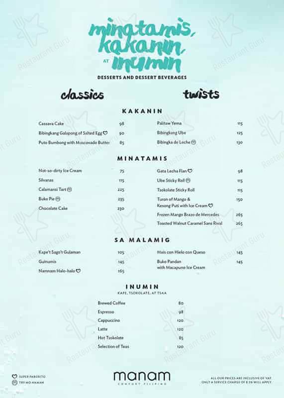 Menu at Manam - SM North EDSA restaurant, Quezon City, Epifanio de los ...