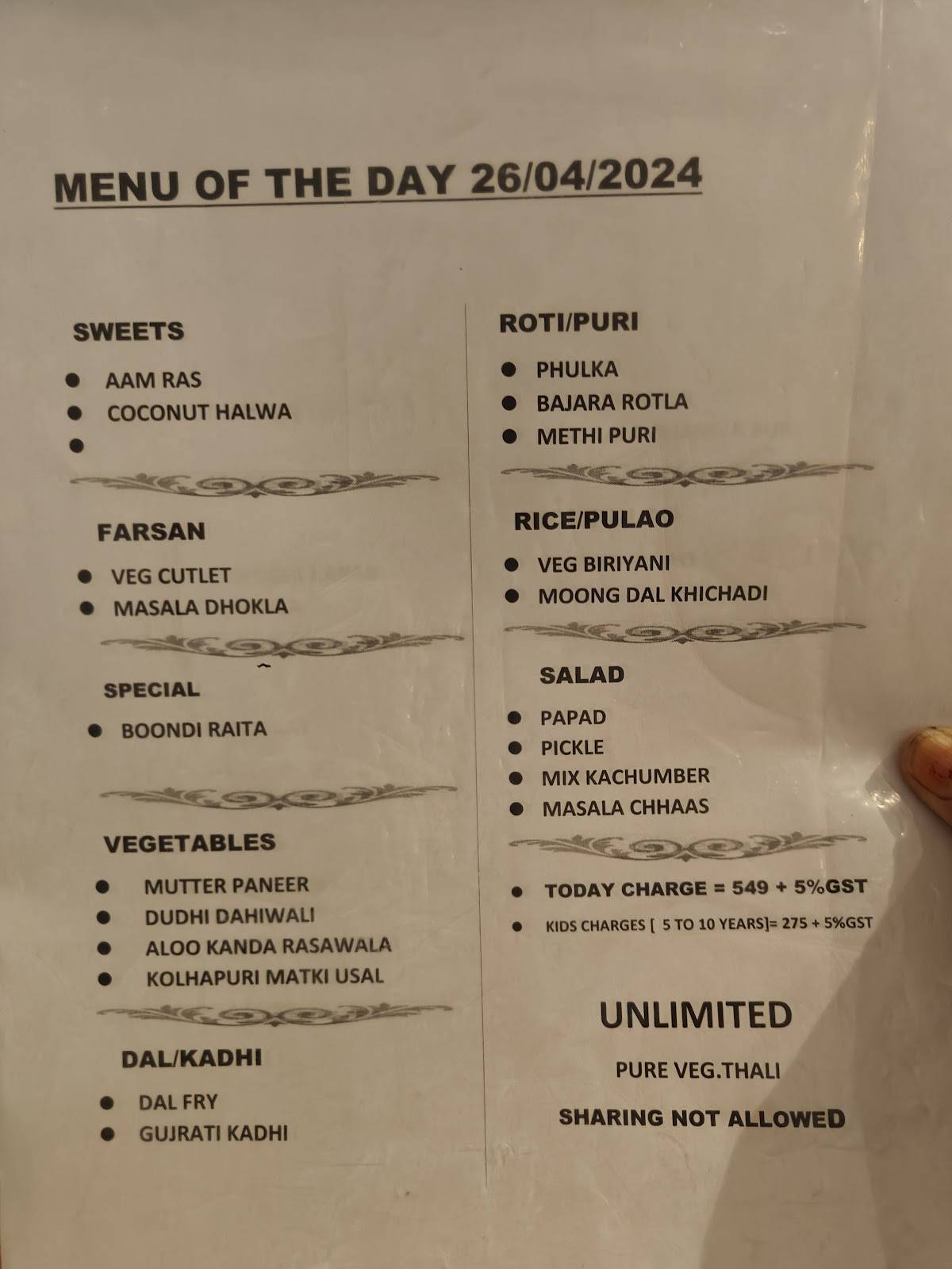 Menu at Manbhavan Premium Thali Restaurant Best Gujarati and Rajasthani ...